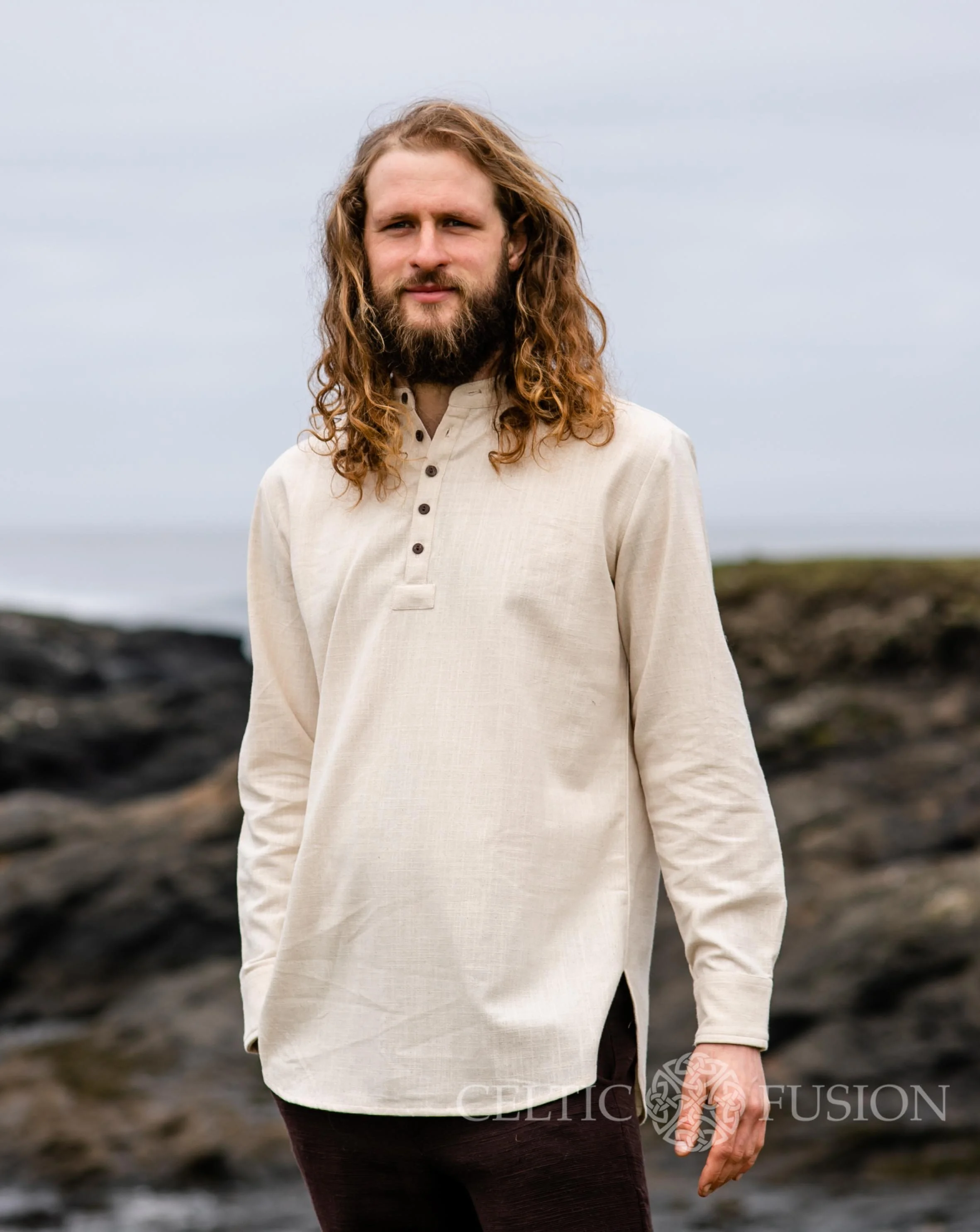 Formal Collarless Shirt. Quarter Button Folk Shirt by Celtic Formal Collarless Shirt. Quarter Button Folk Shirt by Celtic
